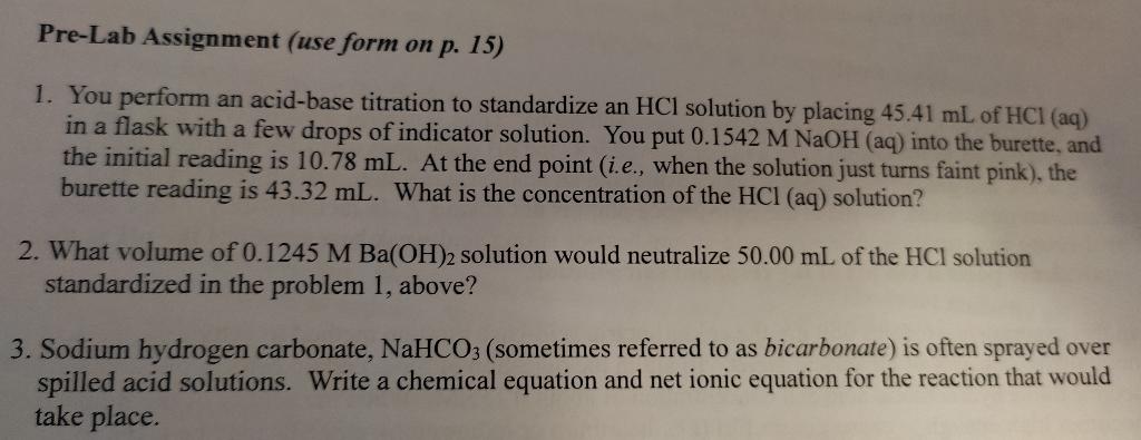 Solved Pre-Lab Assignment (use form on p. 15) 1. You perform | Chegg.com