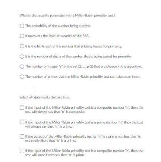 Solved What is the security parameter in the Miller Rabin | Chegg.com