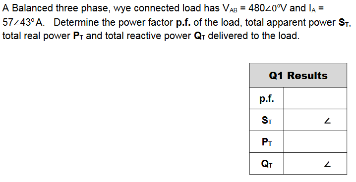 Solved A Balanced three phase, wye connected load has V AB = | Chegg.com