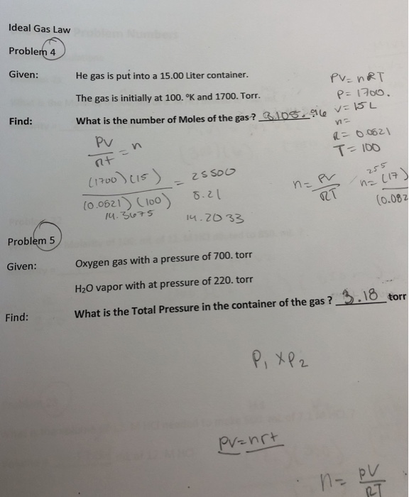 Solved Ideal Gas Laws Problem 4 & Problem 5 Help | Chegg.com
