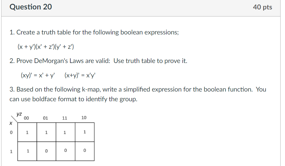 Solved 1. Create a truth table for the following boolean | Chegg.com