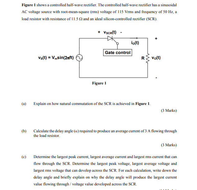 Solved Figure 1 shows a controlled half-wave rectifier. The | Chegg.com
