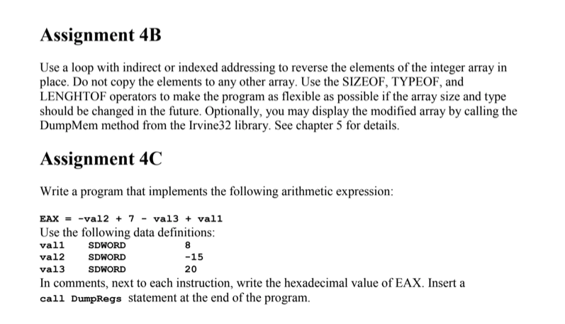 Solved Assignment 4B Use a loop with indirect or indexed | Chegg.com