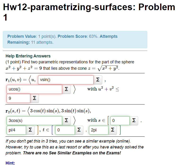 Solved Hw12 Parametrizing Surfaces Problem 1 Problem Value 6697
