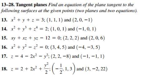 Solved 13–28. Tangent planes Find an equation of the plane | Chegg.com