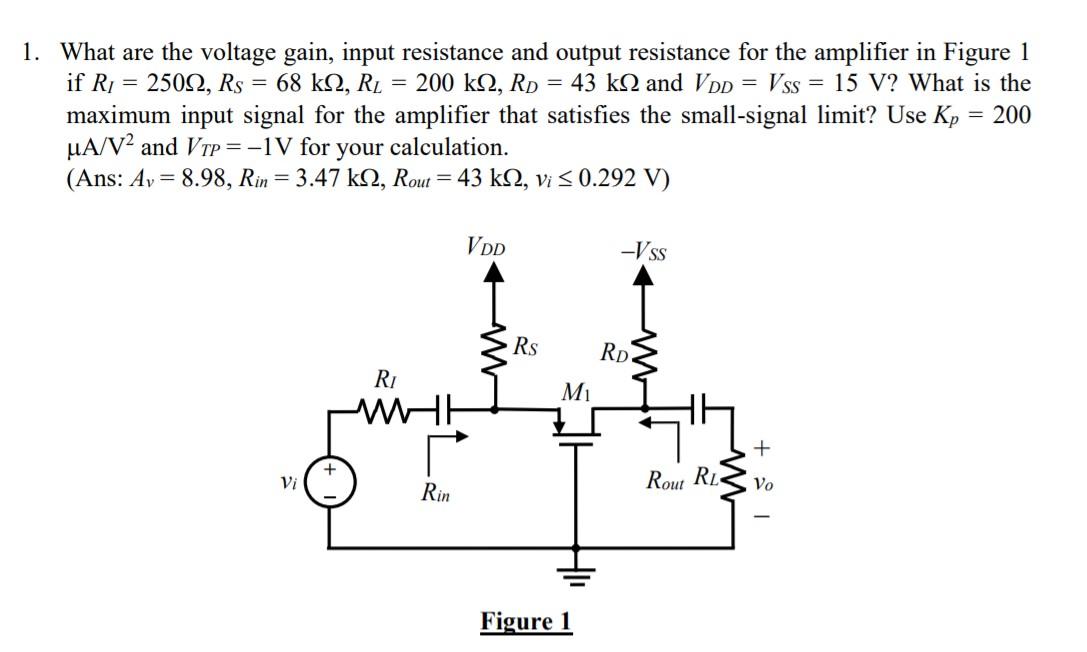 Solved 1. What are the voltage gain, input resistance and | Chegg.com