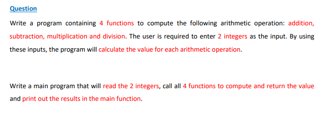 Solved Question Write A Program Containing 4 Functions To