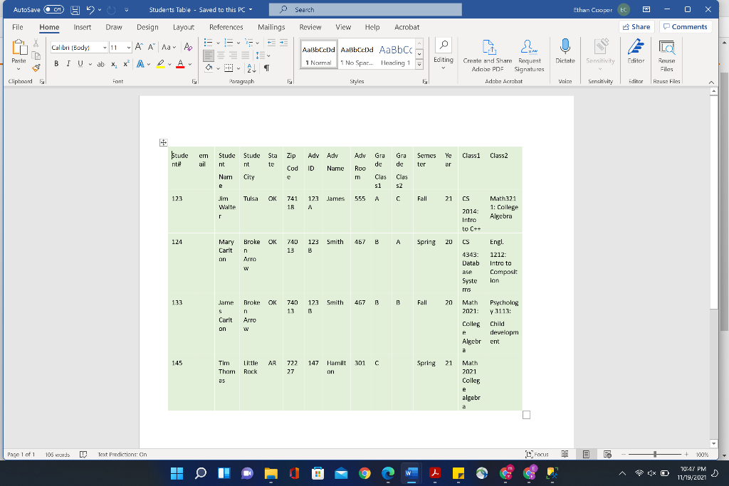 Solved Given the Student Information Table below, perform | Chegg.com