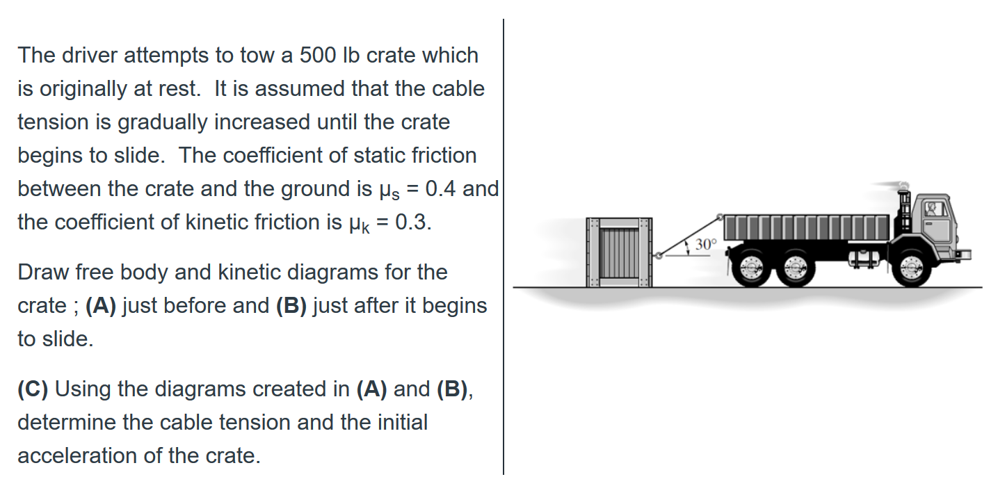 Solved The driver attempts to tow a 500 lb crate which is | Chegg.com