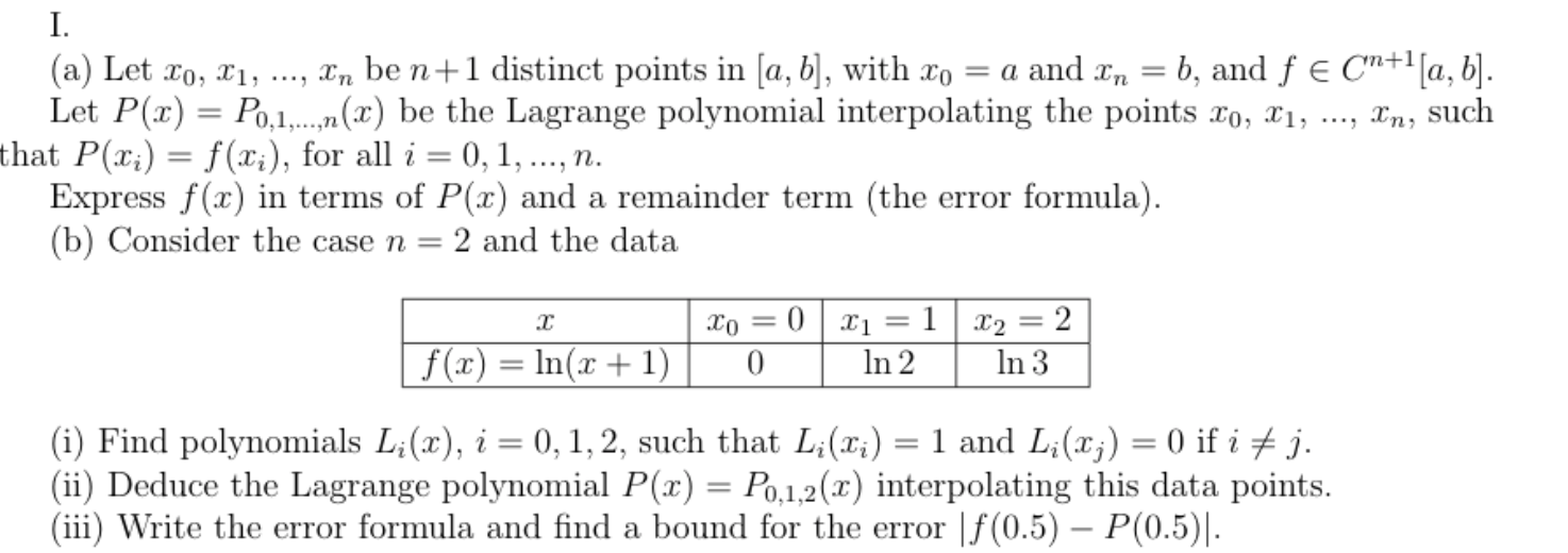 Solved (a) Let x0,x1,…,xn be n+1 distinct points in [a,b], | Chegg.com