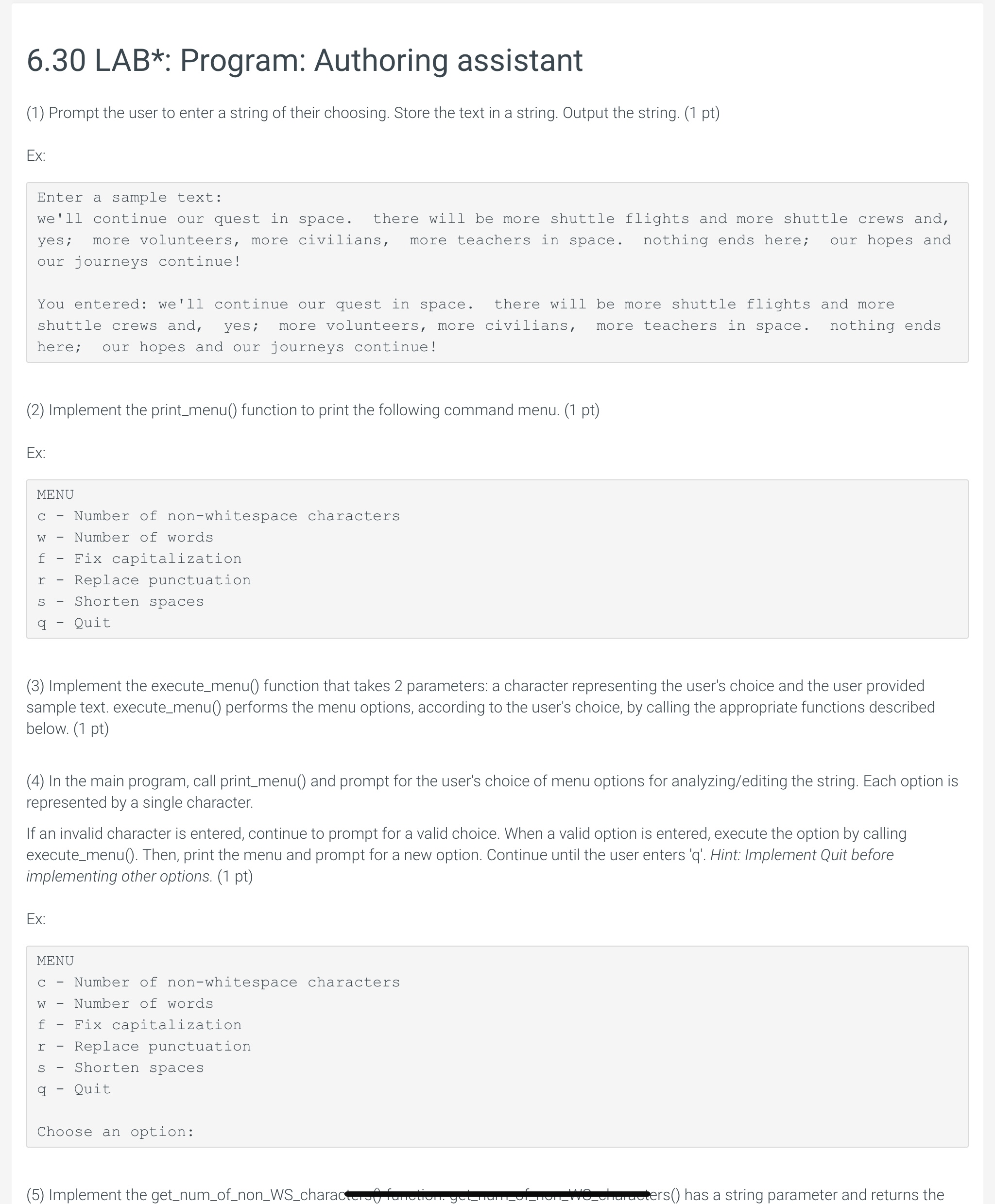 Solved 6.30 LAB*: Program: Authoring assistant (1) Prompt | Chegg.com