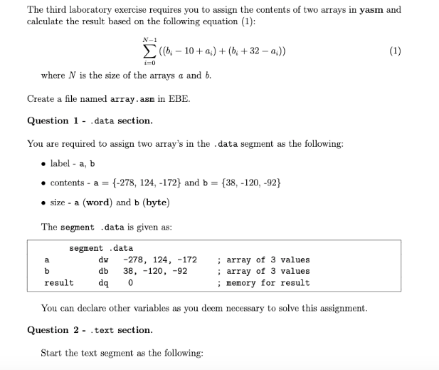 The third laboratory exercise requires you to assign | Chegg.com
