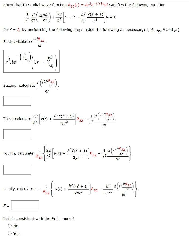 Solved Show that the radial wave function R32() = Arer/(380) | Chegg.com