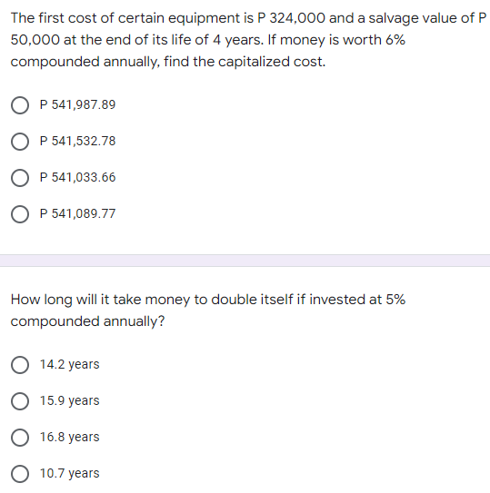 Solved The first cost of certain equipment is P 324,000 and | Chegg.com