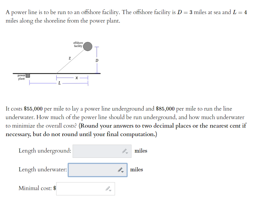 Solved A power line is to be run to an offshore facility. | Chegg.com