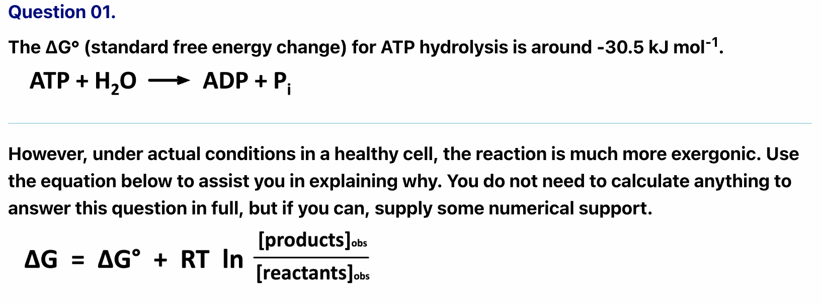 Solved Question 01. The ΔG∘ (standard free energy change) | Chegg.com