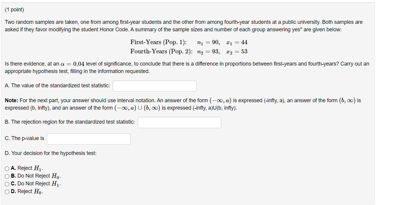Solved (1 point) Two random samples are taken, one from | Chegg.com