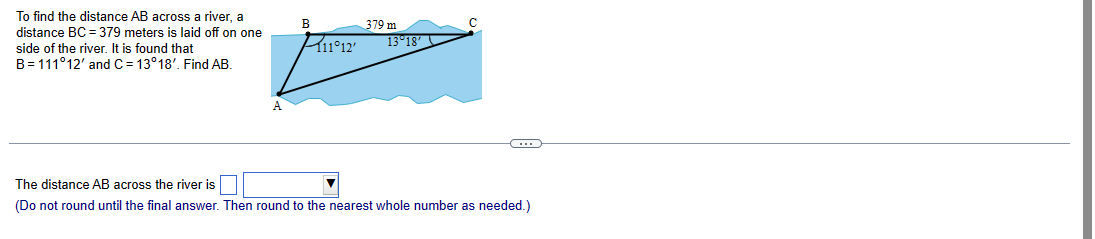 Solved To find the distance AB across a river, a distance | Chegg.com