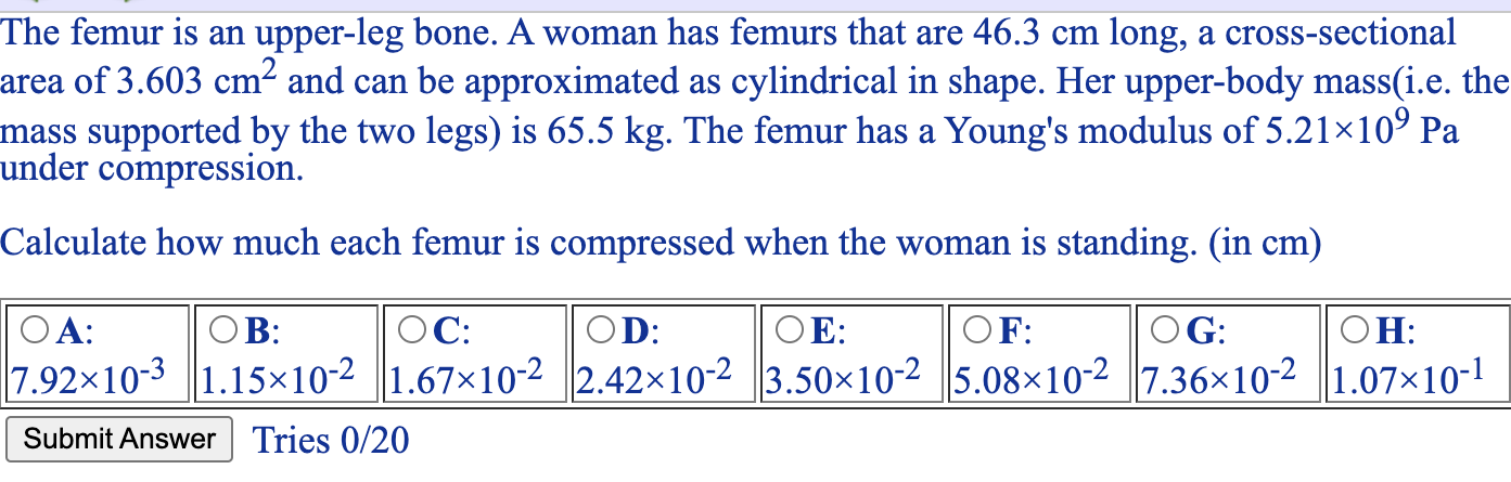 Solved The femur is an upper-leg bone. A woman has femurs | Chegg.com