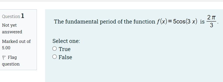 Solved The fundamental period of the function f(x)=5cos(3x) | Chegg.com