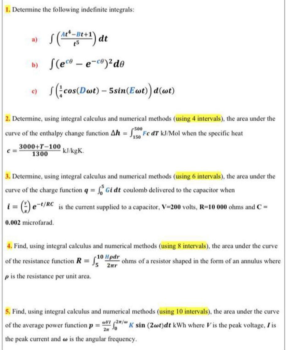 Solved 1. Determine the following indefinite integrals: a) | Chegg.com