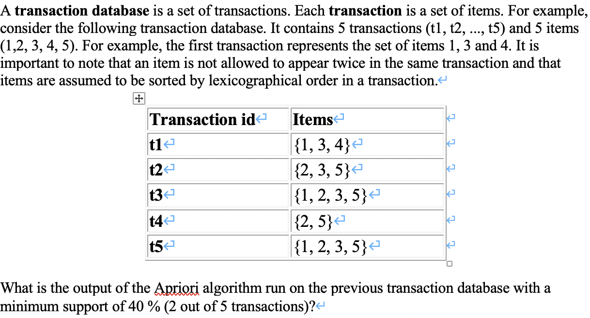 Solved A transaction database is a set of transactions. Each | Chegg.com