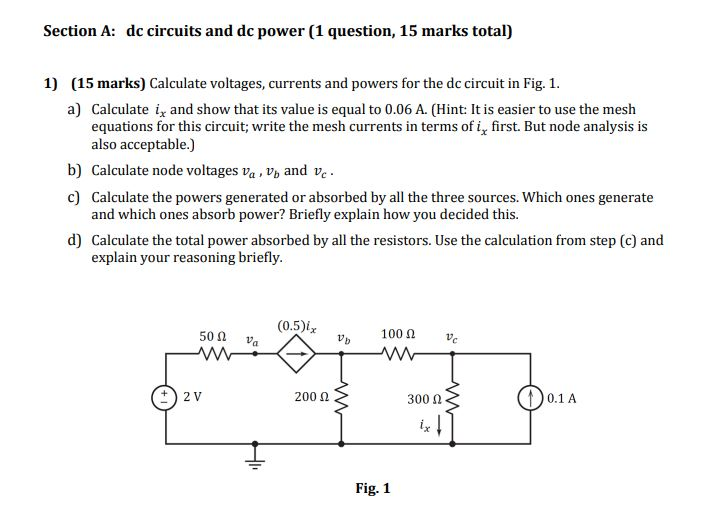 Solved Section A: de circuits and dc power (1 question, 15 | Chegg.com