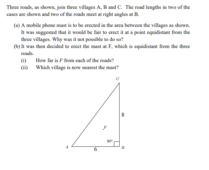 Solved Three roads, as shown, join three villages A, B and | Chegg.com
