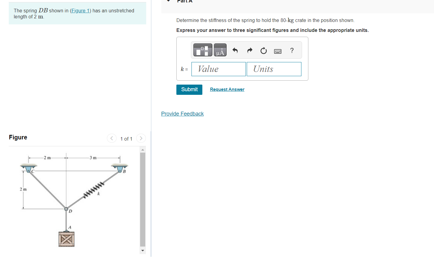 Solved The spring DB shown in (Figure 1) has an unstretched | Chegg.com