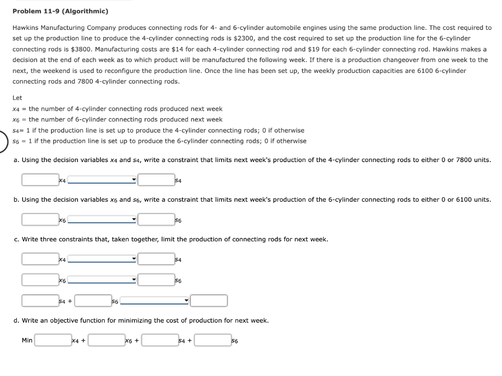 Solved Problem 11-9 (Algorithmic) Hawkins Manufacturing | Chegg.com