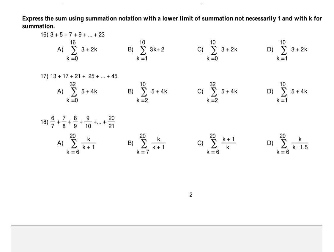 Solved Express the sum using summation notation with a lower | Chegg.com