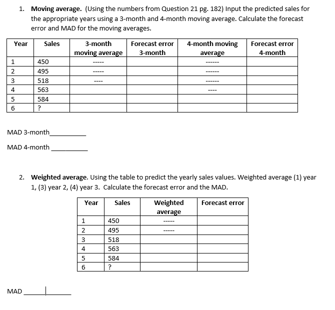 Solved Year 1. Moving average. (Using the numbers from | Chegg.com