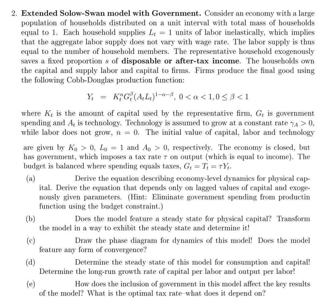 Extended Solow-Swan model with Government. Consider | Chegg.com