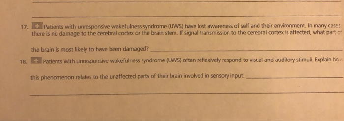 Solved 17. Patients with unresponsive wakefulness syndrome | Chegg.com