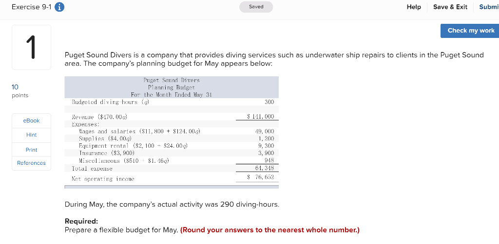 Solved Exercise 9-1 i Saved Help Save & Exit Submi Check my | Chegg.com