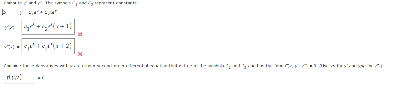 Solved Compute y' and y". The symbols C1 and C2 represent | Chegg.com