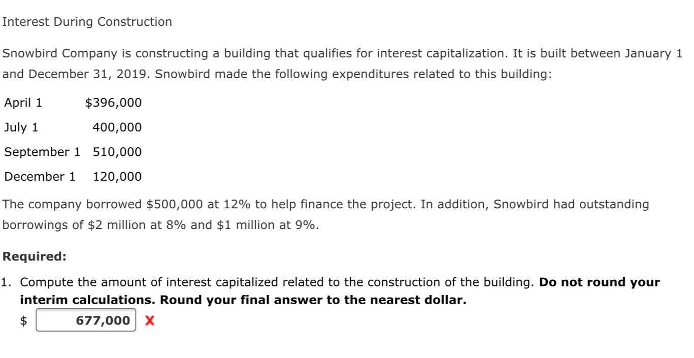 Solved Interest During Construction Snowbird Company is | Chegg.com