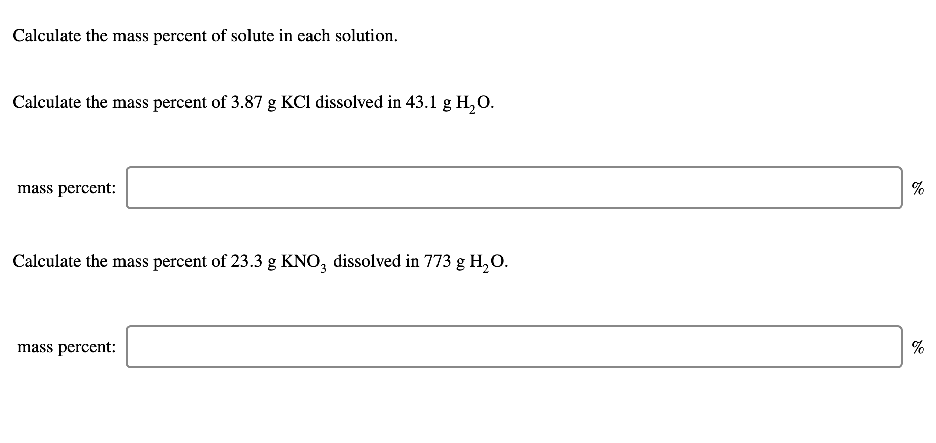 Solved Calculate the mass percent of solute in each | Chegg.com