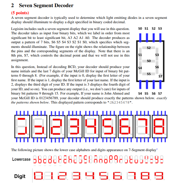 Solved (5 points) A seven segment decoder is typically used | Chegg.com