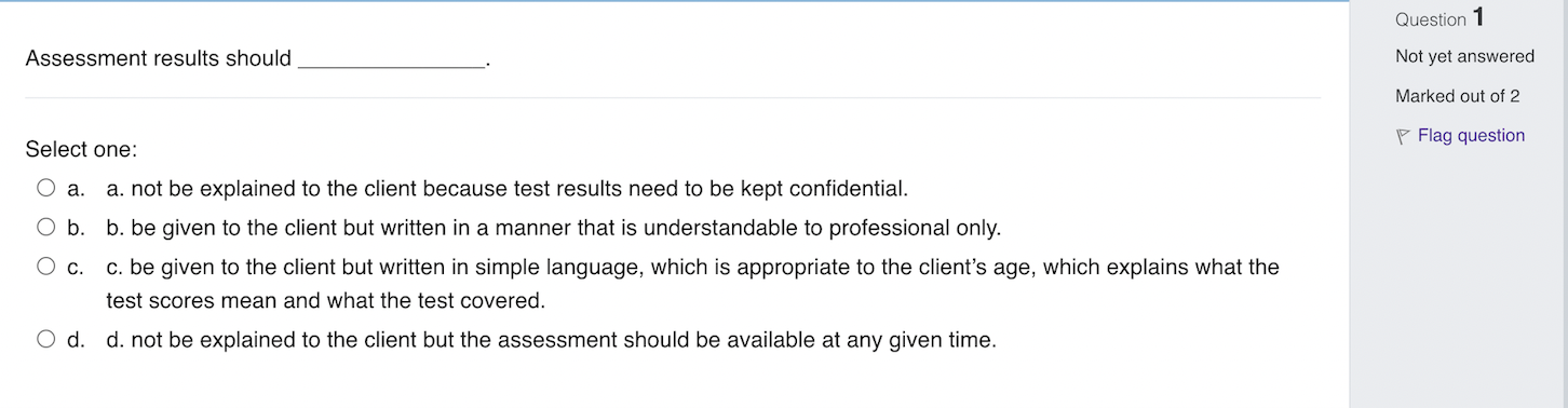Solved Question 1 Assessment results should Not yet answered | Chegg.com