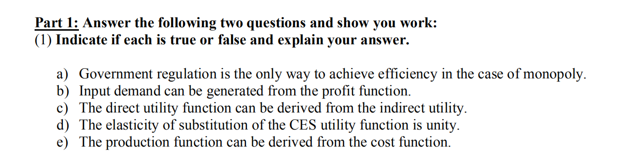 Solved Part 1: Answer the following two questions and show | Chegg.com