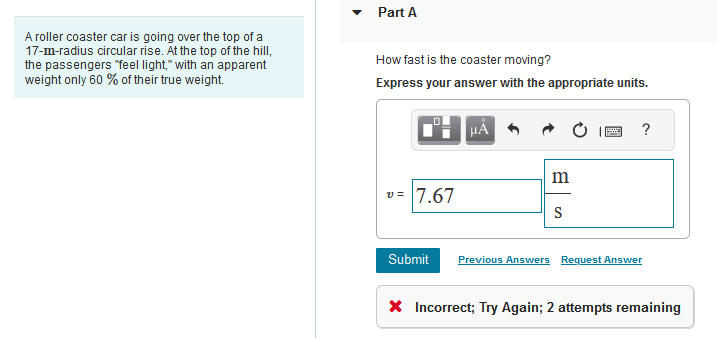 Solved A roller coaster car is going over the top of a | Chegg.com