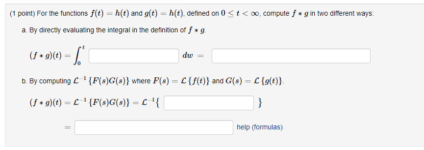 Solved 1 point) For the functions f(t)=h(t) and g(t)=h(t), | Chegg.com