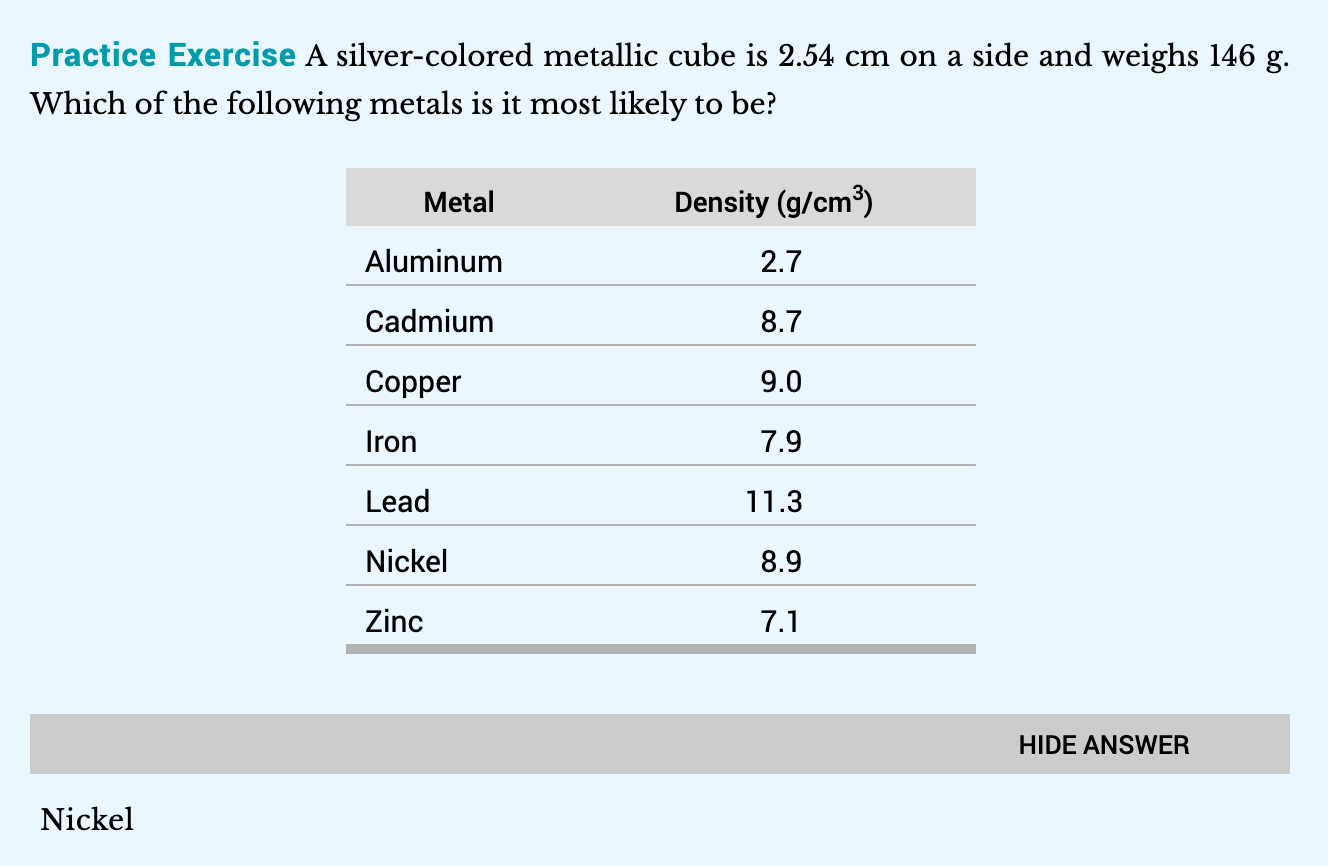 Solved Practice Exercise A silver-colored metallic cube is | Chegg.com