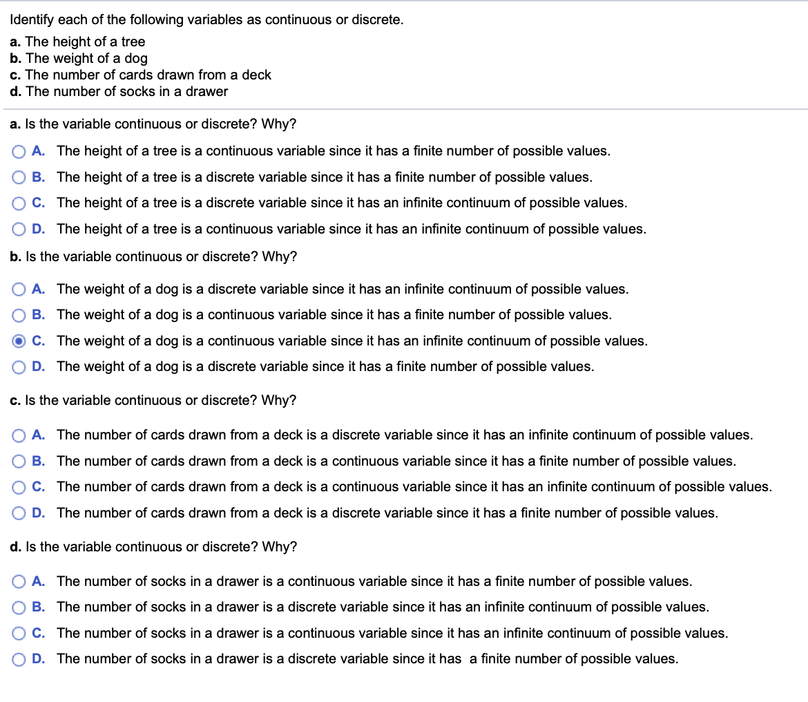 Solved Identify each of the following variables as | Chegg.com