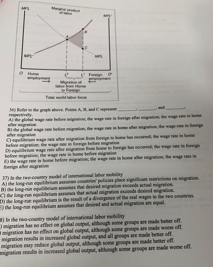 Solved MPL Marginal product of labor MPL. MPL o Home L? L' | Chegg.com