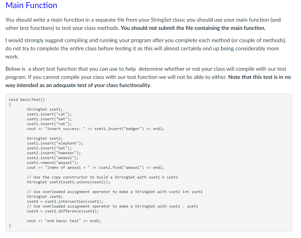 Solved You are to implement a class that stores a set of | Chegg.com