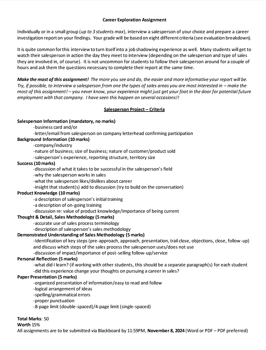 Solved Career Exploration AssignmentIndividually or in a | Chegg.com