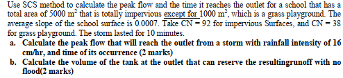 Use SCS method to calculate the peak flow and the | Chegg.com