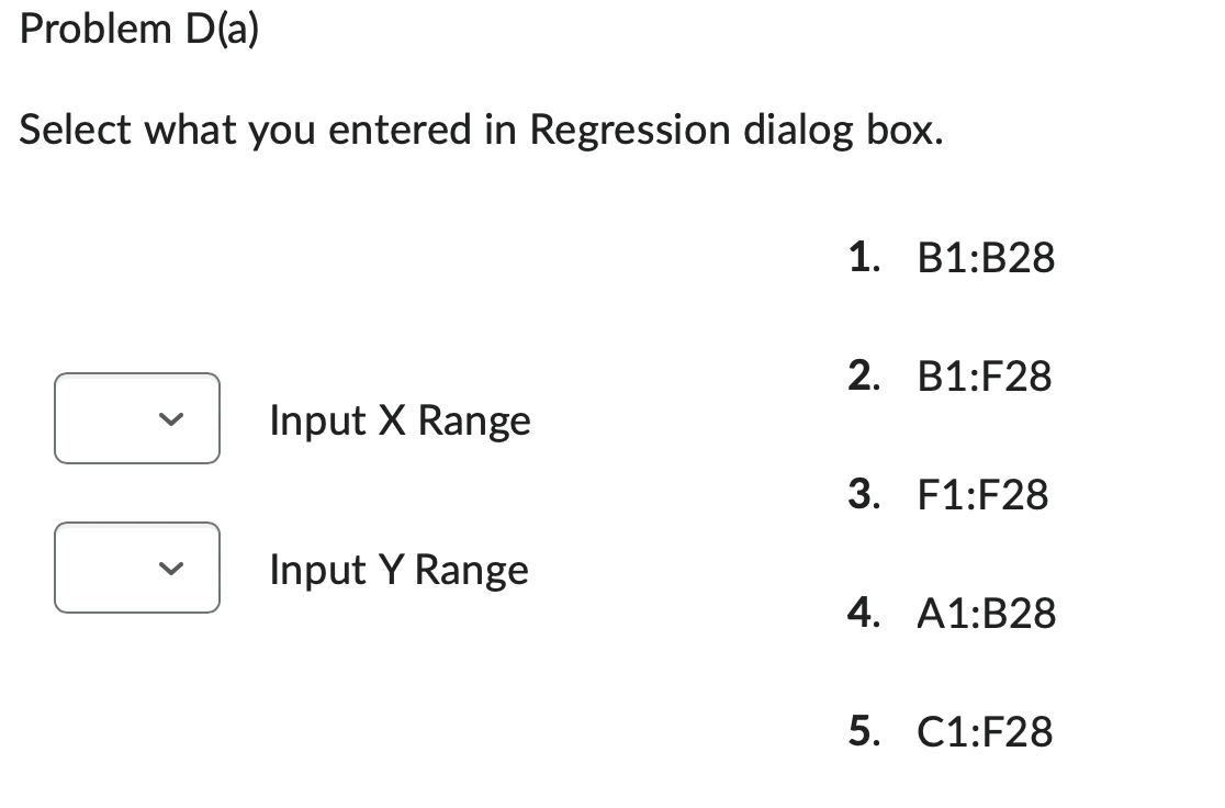 Select what you entered in Regression dialog box. 1. | Chegg.com